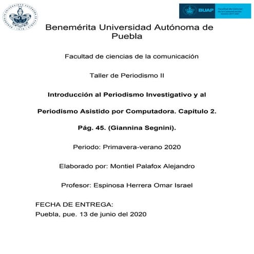 Reporte de lectura de Introducción al periodismo investigativo de ...