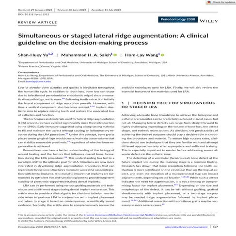 Periodontology 2000 - 2023 - Yu - Simultaneous or staged lateral ridge ...