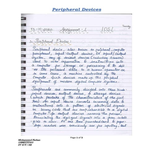 Short note on Peripheral devices Operating System. | PDF