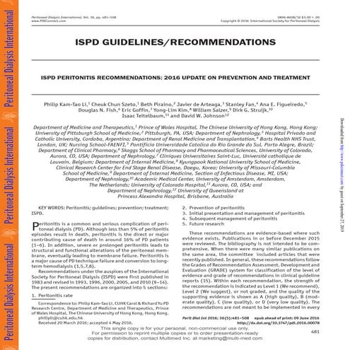 ISPD peritonitis guideline recommendations 2022 update on prevention ...