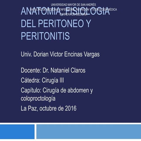 Anatomía y Fisiología del peritoneo y peritonitis | PPTX