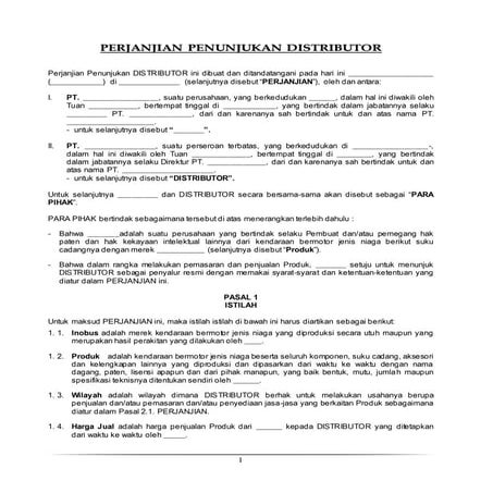 Perjanjian distributorship clean draft | DOCX