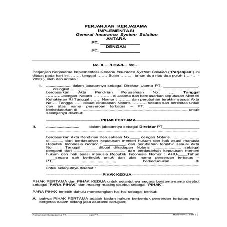 Perjanjian kerjasama implementasi cgiss clean draft | DOCX