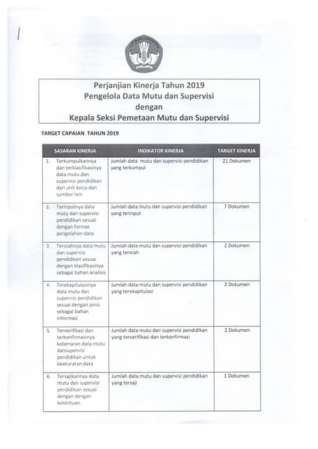 Perjanjian Kinerja Kepala Seksi PMS 2019 | PDF