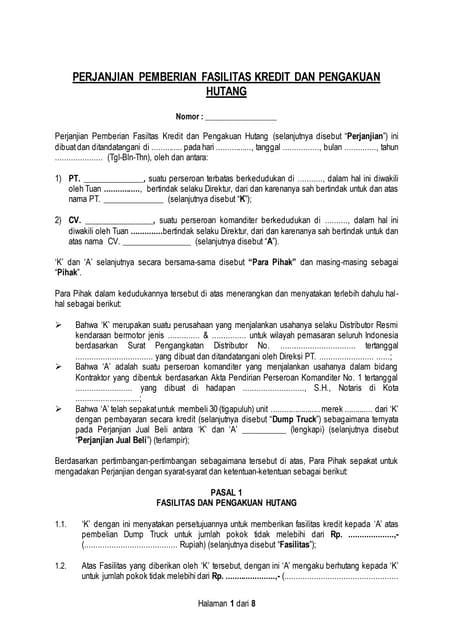 Perjanjian pemberian dan pengakuan hutang draft clean | PDF