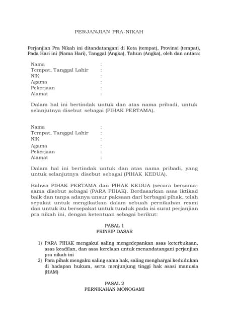 Contoh Perjanjian-Pra-Nikah Terbaru Premium | DOCX