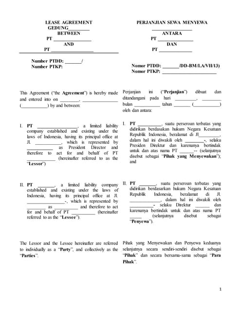 Contoh Perjanjian Kerja Kontrak Bilingual (2 Bahasa) | PDF