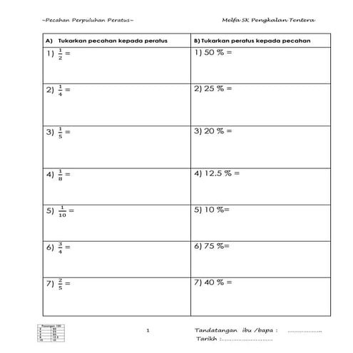 Perkaitan pecahan perpuluhan peratus | PDF
