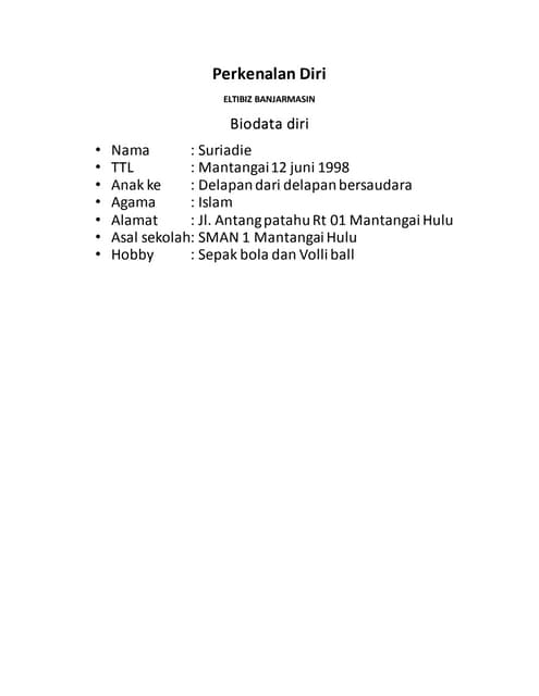 Perkenalan Diri dan Biodata Diri Lia Indriani | PDF