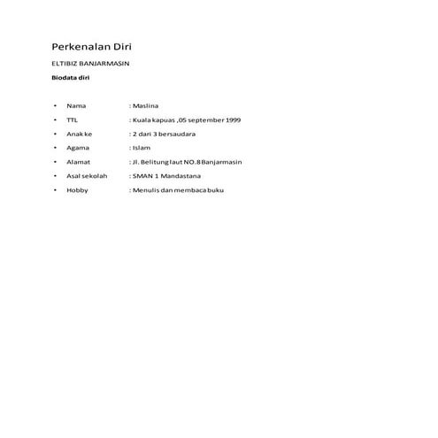 Perkenalan dan Biodata diri Maslina | DOCX