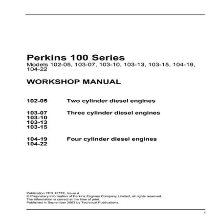 Perkins 100 series 103 10 diesel engine service repair manual | PDF ...