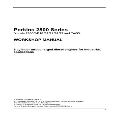 Perkins 2800 series 2806 c e18 tag2 diesel engine service repair manual ...