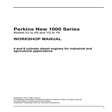 Perkins new 1000 series models ak diesel engine service repair manual | PDF