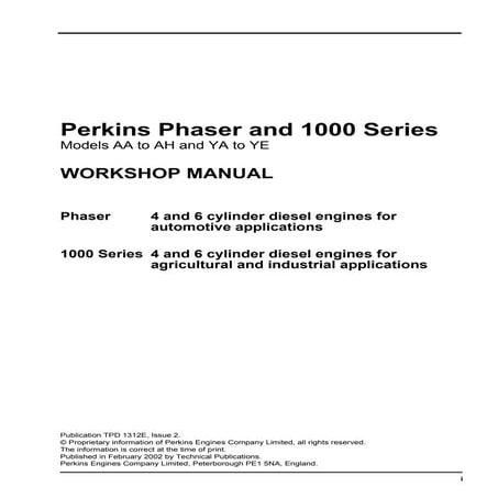 Perkins phaser and 1000 series models yb diesel engine service repair ...