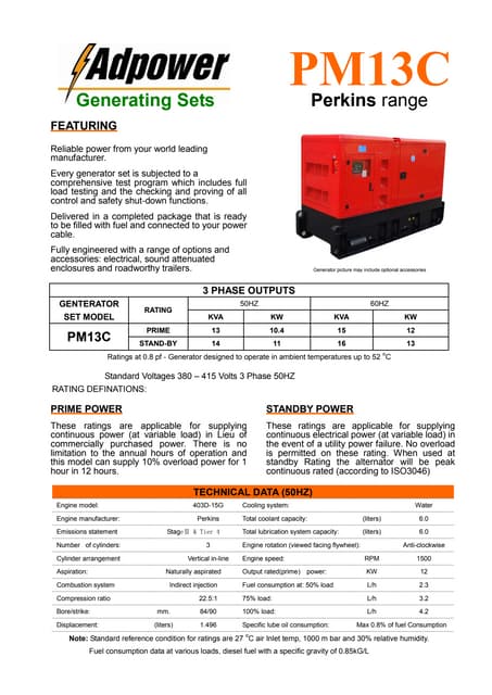Affordable Perkins Diesel Generator Specification – Adpower FZCO | PDF