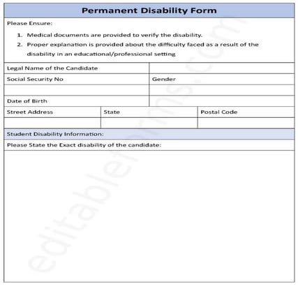 Permanent Disability Fillable PDF Template | PDF