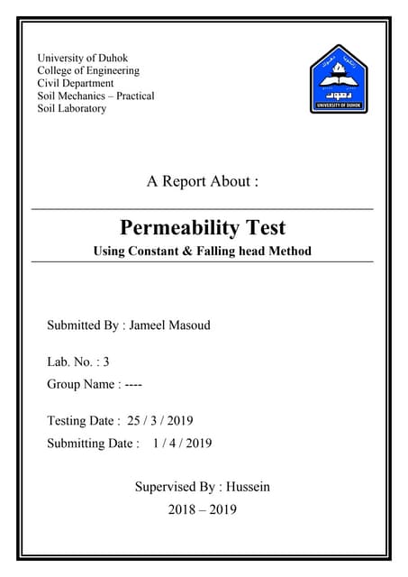 Ex 7 a permeability by constant head | DOCX