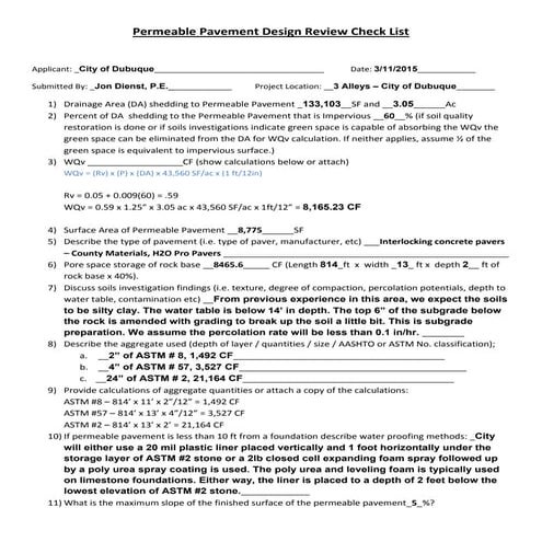 Permeable Pavement Check List | PDF