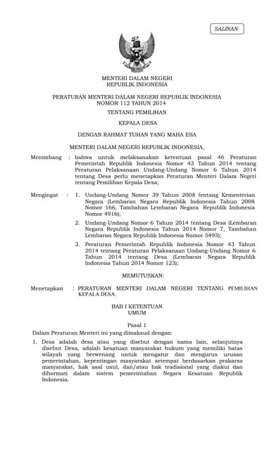 Tata Cara Pemilihan Kepala Desa Untuk pemilihan kades | PPTX