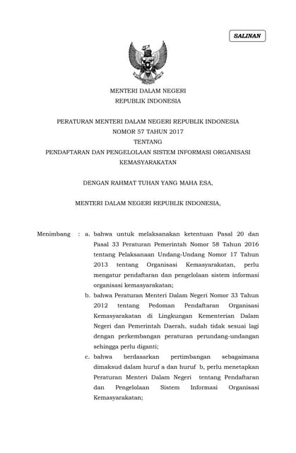 Syarat Administrasi Pendaftaran Ormas Di Kesbangpol | DOC