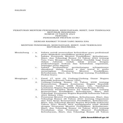 PERMENDIKBUDRISTEK NOMOR 19 TAHUN 2024 TENTANG PENDIDIKAN PROFESI GURU ...