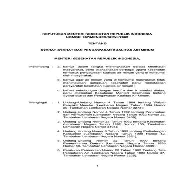 Permenkes ri no. 907 tahun 2002 syarat syarat dan pengawasan kualitas ...