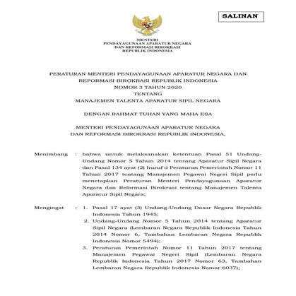 PERATURAN MENTERI PENDAYAGUNAAN APARATUR NEGARA DAN REFORMASI BIROKRASI REPUBLIK INDONESIA NOMOR ...