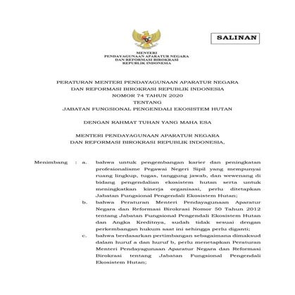 Permenpan Rb Nomor 74 Tahun 2020 Pdf