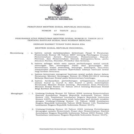 Permensos no 07 tahun 2013 idn journal | PDF