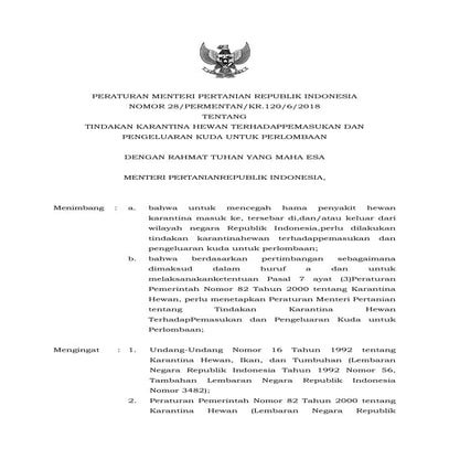 Permentan No 28 Tahun 2018 indonesia kementrian | PDF