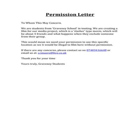 Permission letter for location | DOC