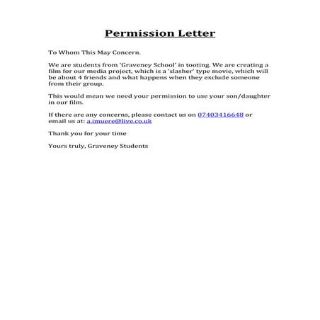 Permission letter for parents | DOC