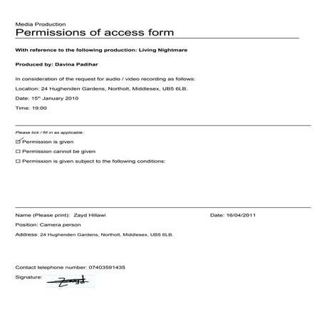 Permission of access form | DOC