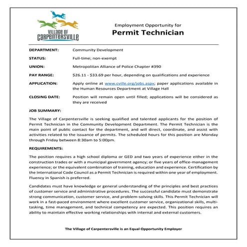Village of Hanover Park Plan Reviewer/Project Coordinator | PDF