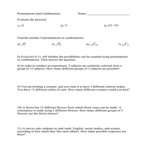 Permutations and combinations name | PDF