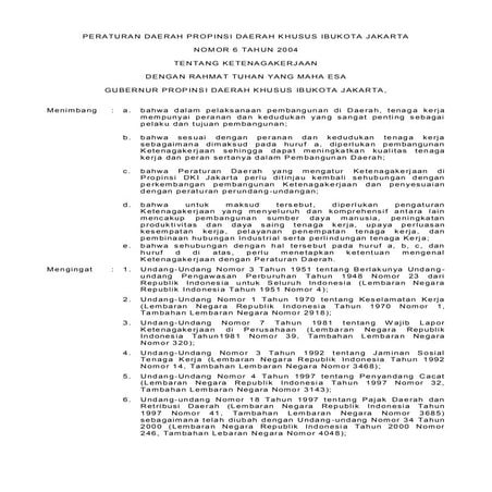 Perda dki no.6 2004 ttg ketenagakerjaan | PDF