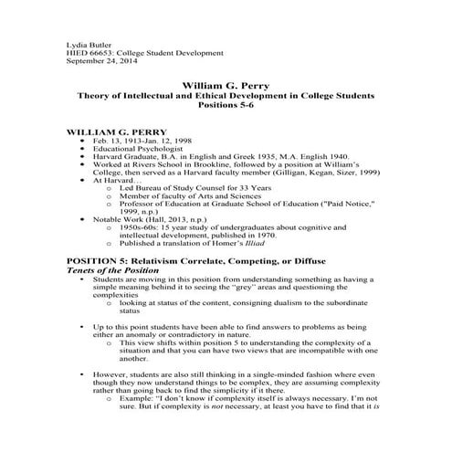 Perry's ethical development handout | PDF