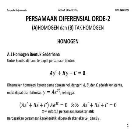 Persamaan Diferensial Biasa (PDB) Orde 2 | PDF