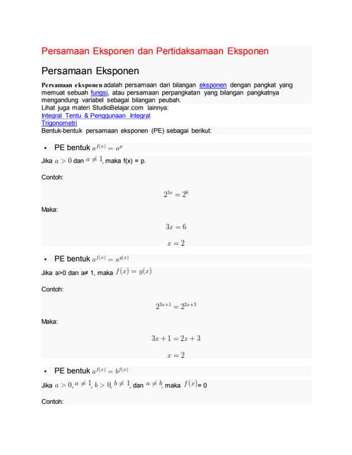 Kelompok 4 PERSAMAAN DAN PERTIDAKSAMAAN EKSPONEN | PDF