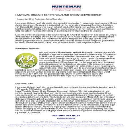 Persbericht lean and green award | PDF | Logistics | Business