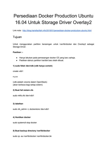 Persediaan Docker Production Ubuntu 16 04 Untuk Storage Driver Overlay2 Pdf
