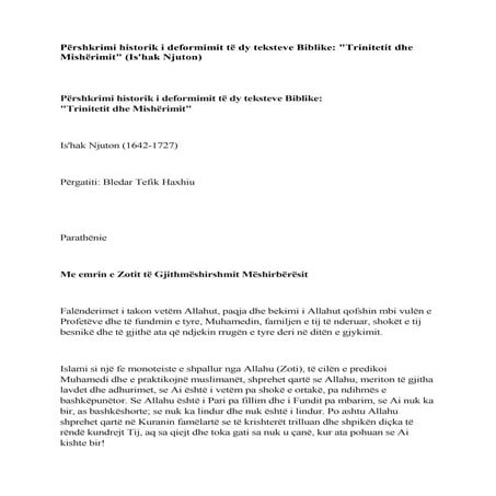 Deformimi trinitetit dhe misherimit(Isak Njuton) | PDF