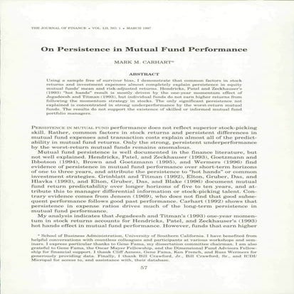 Persistence inmutualfundperformance carhart | PDF