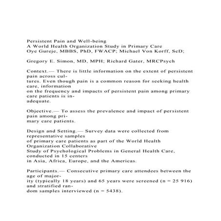 Persistent Pain and Well-beingA World Health Organization St.docx