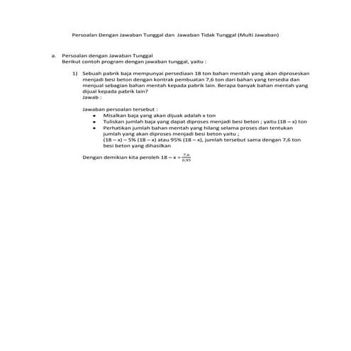 Persoalan dengan jawaban tunggal dan jawaban tidak tunggal | DOCX