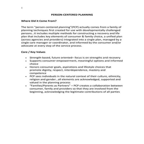 Person centered treatment planning rev 9-2010 | PDF
