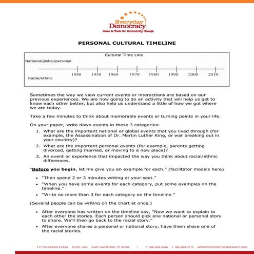 Personal Cultural Timeline Exercise | PDF