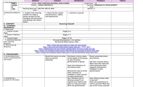 lesson plan Personal DevelopmentCOT.docx | Educational Assessment ...