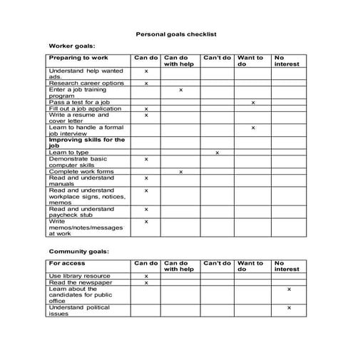 Personal goals-checklist | DOCX