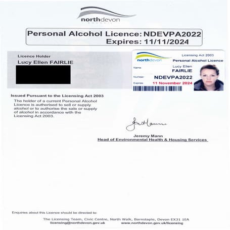 Personal Alcohol Licence | PDF